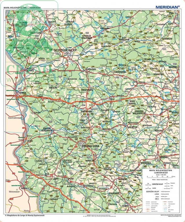 Woj. lubuskie - ścienna mapa administracyjno-samochodowa Cezao.pl